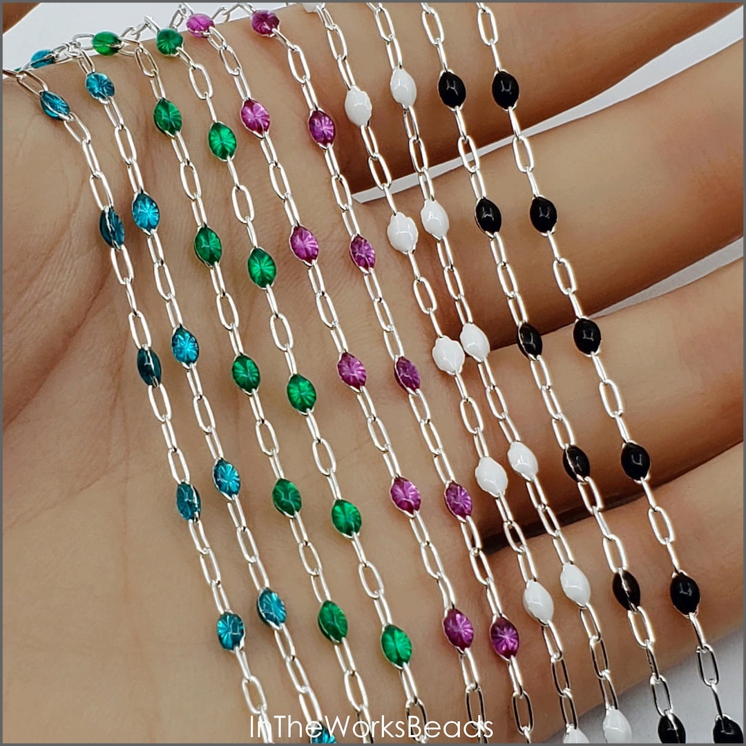 Sterling Silver Paper Clip Chain With Enamel 1.6mm X 3.7mm, 5 Colors ...