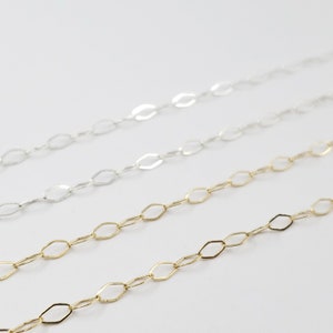 2.7mm X 5mm Flat Diamond Shape Link Chain, Sterling Silver, 14k Gold ...