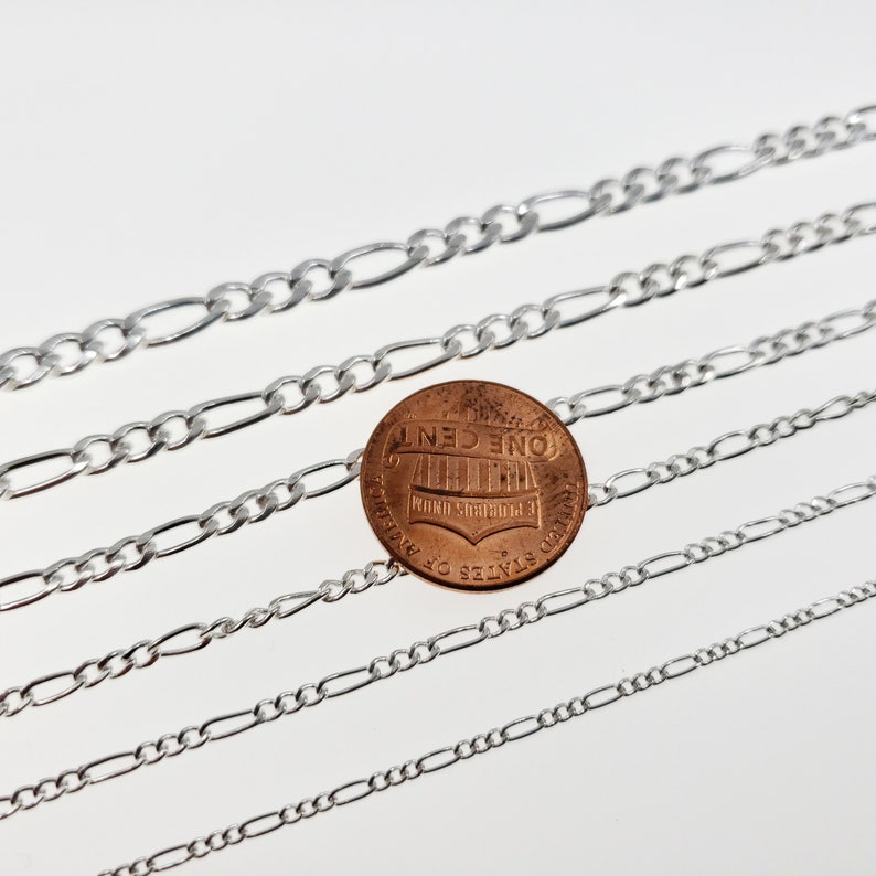 Sterling Silver Flat Figaro Curb Chain, 6 Sizes, 1.4mm to 4.6mm, Italy ...