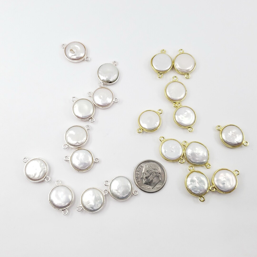 Fresh Water Pearl Connector Bezel, Approx. 13mm, Sterling Silver or 18k ...