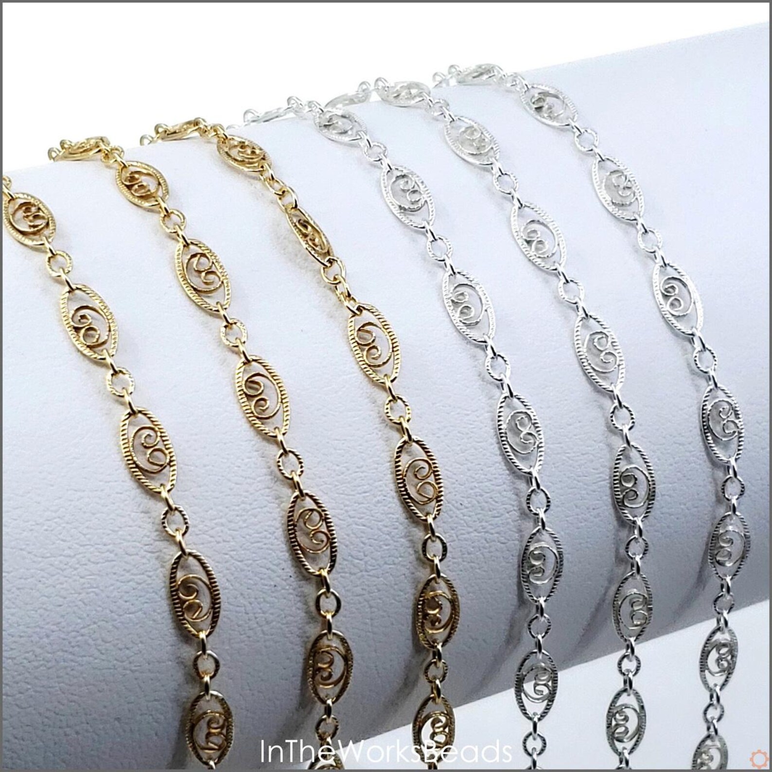 Long and Short Oval Heart Filigree Chain, 3.9mm X 7.6mm, Sterling ...