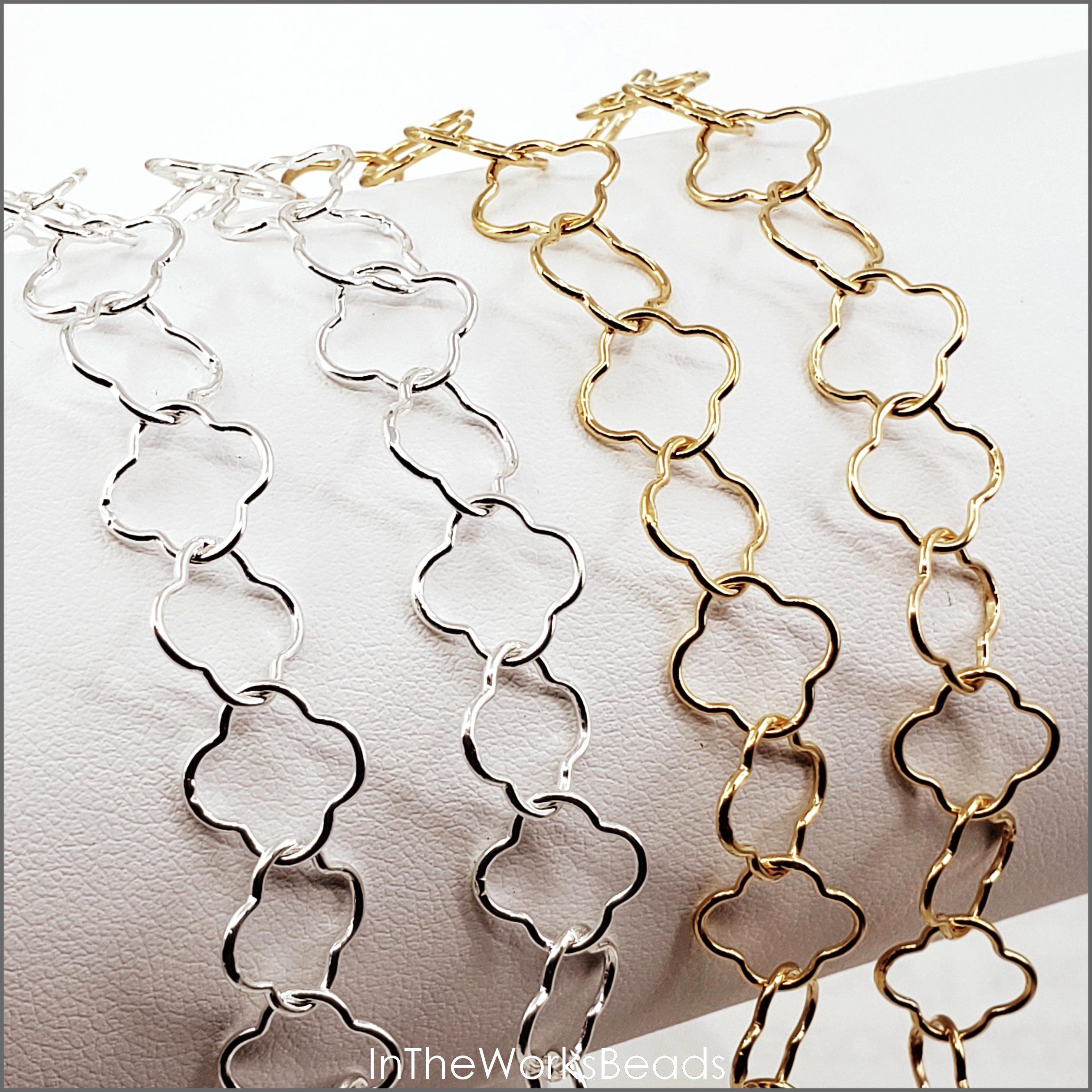 14k Gold Filled 4 Leaf Flower Chain, 10mm, Sterling Silver, Made in USA ...