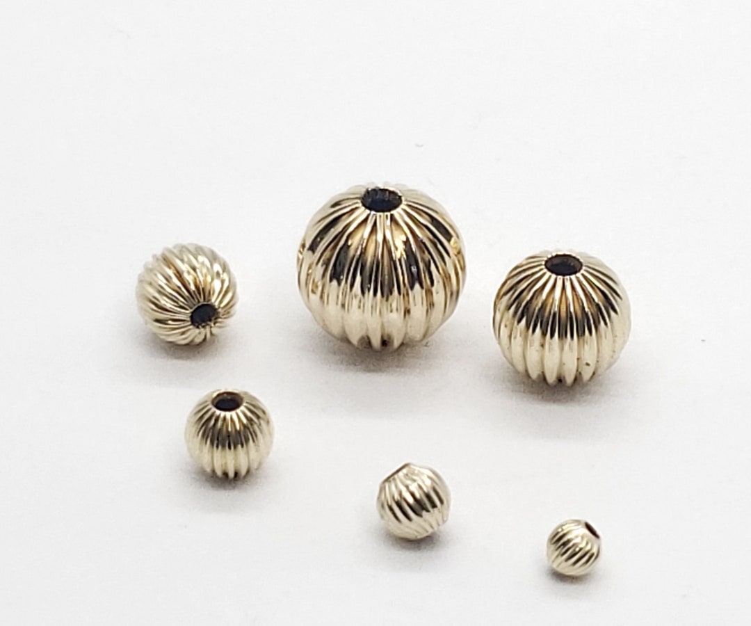 14K Gold Filled Corrugated Round Bead, Made in the USA, 3mm to 10mm ...
