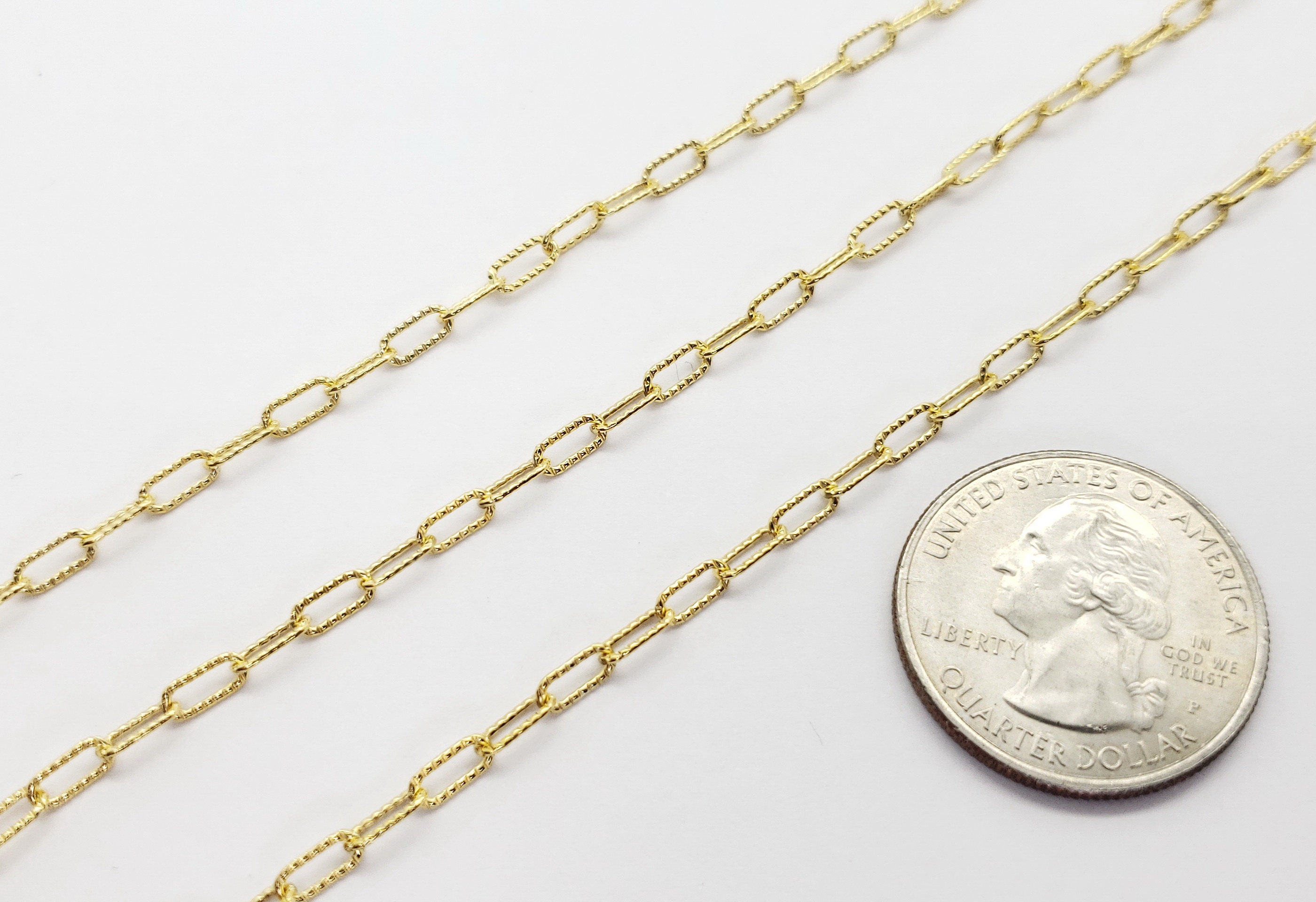 14k Gold Filled Paper Clip Chain, Elongated Rectangle Oval, Sterling ...