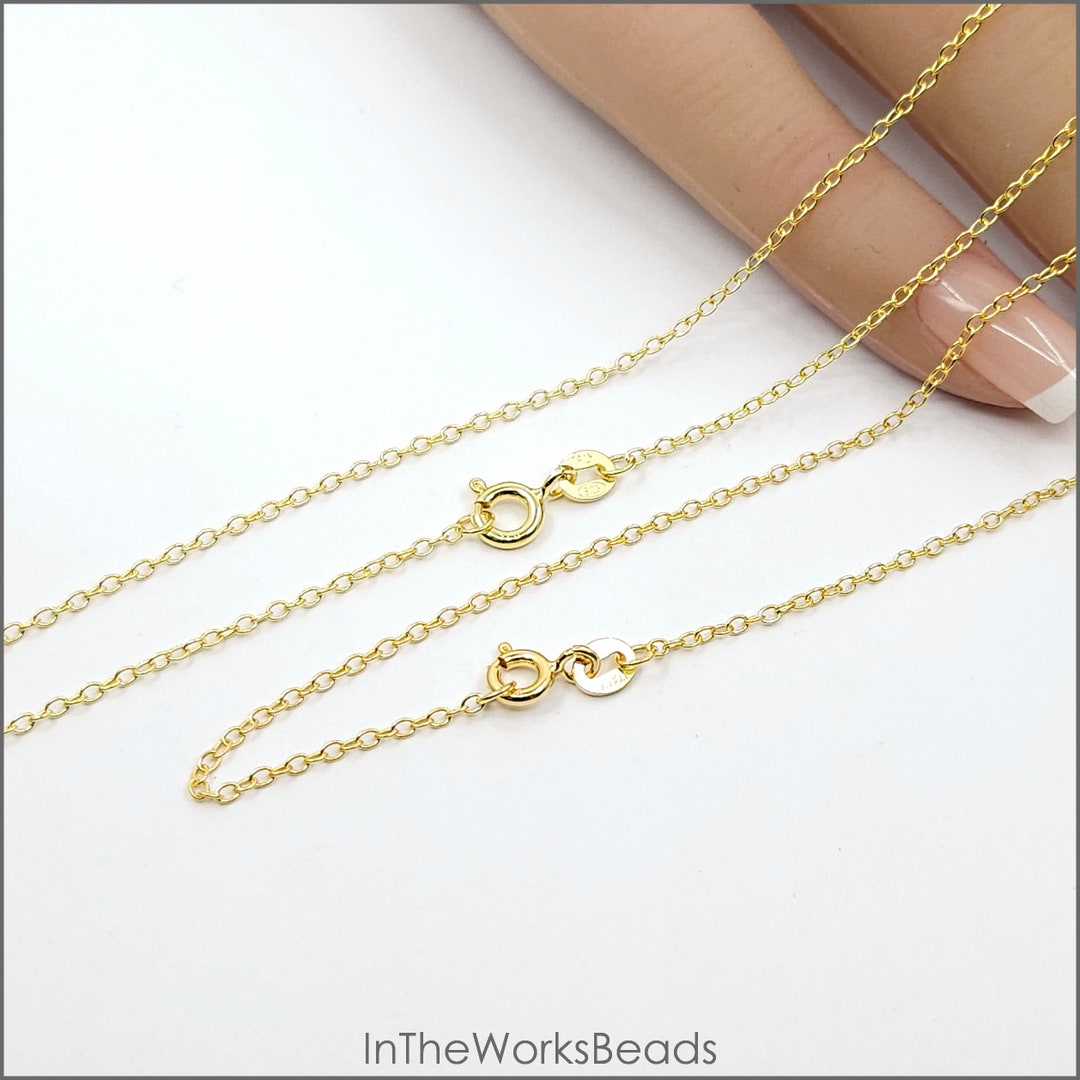 18K Gold Over Sterling Silver 1.3mm Cable Finished Chain, Necklace, 16 ...