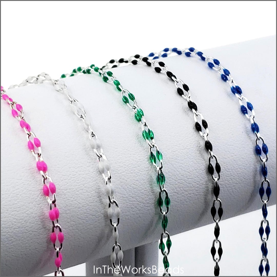 Sterling Silver Paper Clip Chain With Enamel, 5 Colors, Made in Italy ...