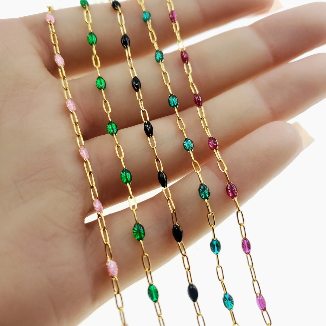 14k Gold Filled Paper Clip Chain With Enamel, 5 Colors, Made in Italy ...