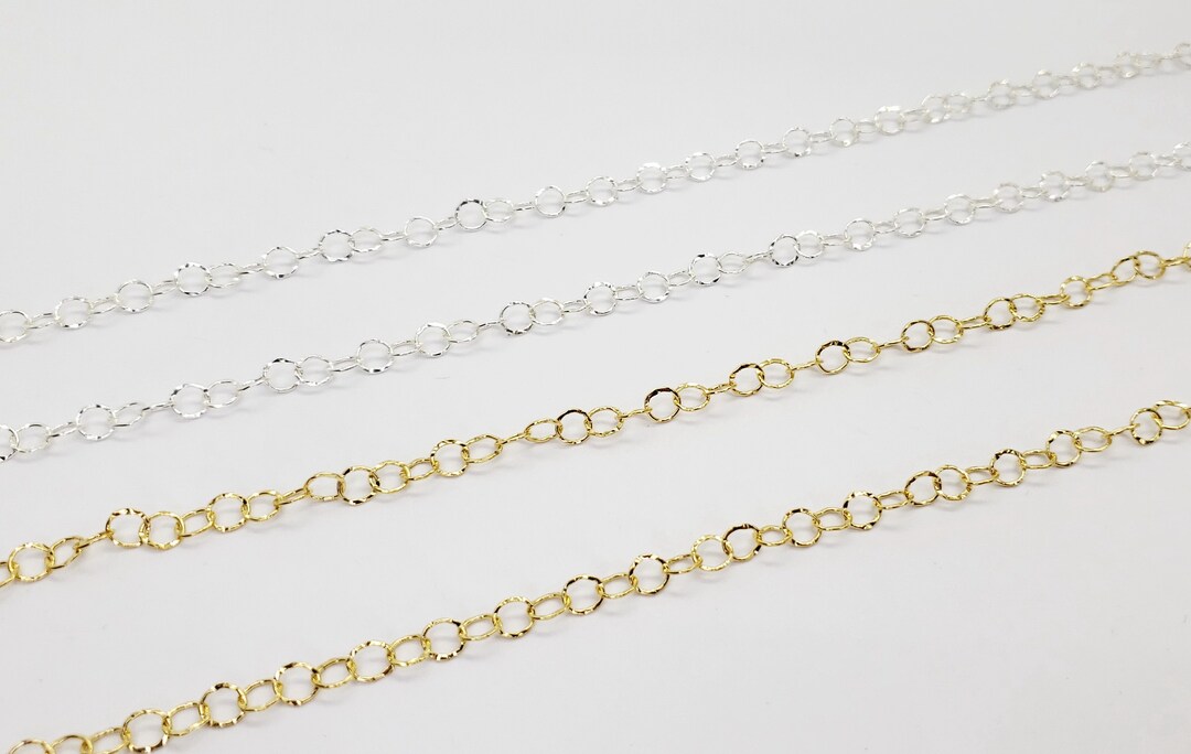 14k Gold Filled Hammered Cable Chain, 4.8mm X 5.3mm, Sterling Silver ...