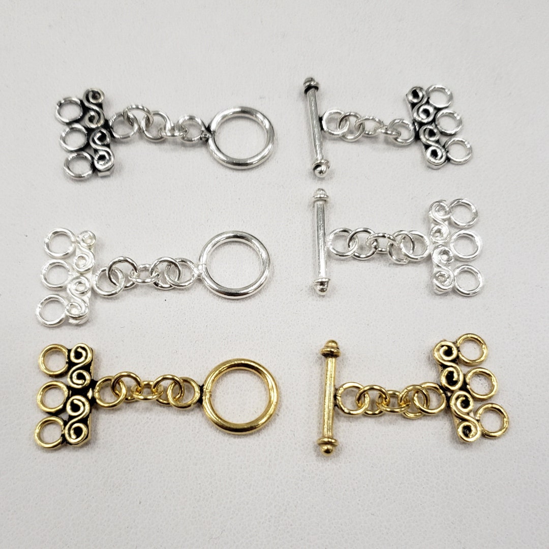 Sterling Silver Toggle Clasp, Multi Strand, 3 Rows, 3 Finishes, 11mm ...