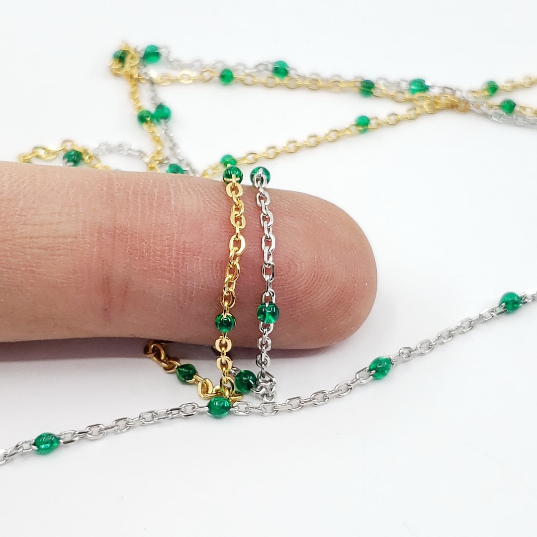 Green Enamel Satellite Chain, 14k Gold Filled or Sterling Silver, Made ...
