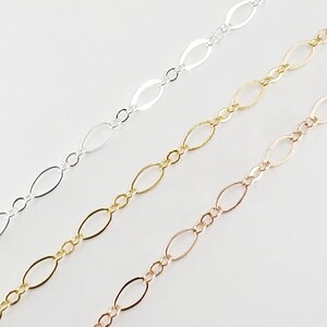 Long and Short Flat Oval Chain, 4.1mm X 7mm, Sterling Silver, 14k Gold ...