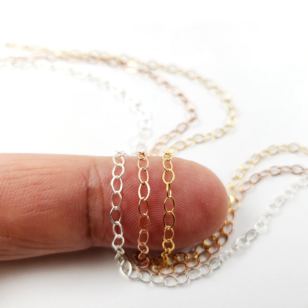 2.1mm X 3.5mm Flat Cable Chain, Sterling Silver, 14k Gold Filled, 14k ...