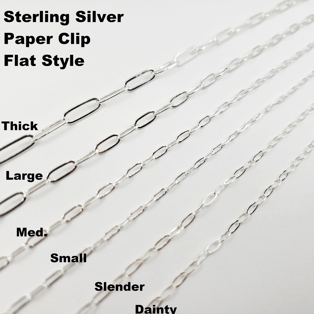Sterling Silver Paper Clip Chain, Elongated Rectangle Oval Chain, 5 ...