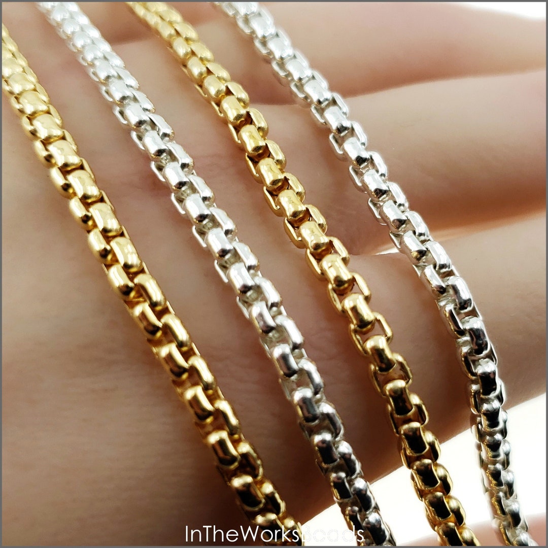3.6mm Round Box Chain Unfinished by the Foot, 14k Gold Filled, Sterling ...