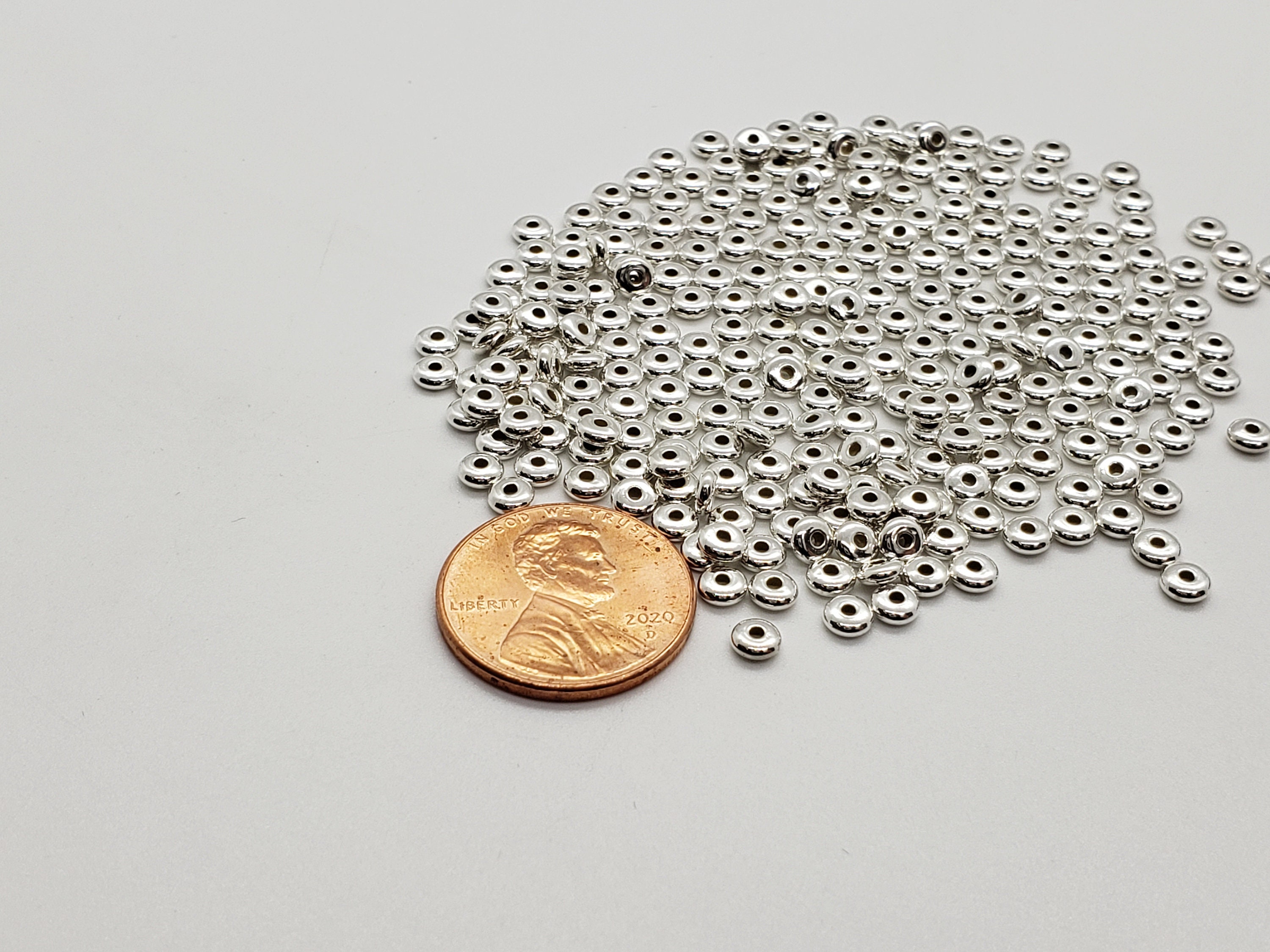 Sterling Silver Flattened Roundel Beads 3.5mm or 4.2mm | Assorted Pack ...