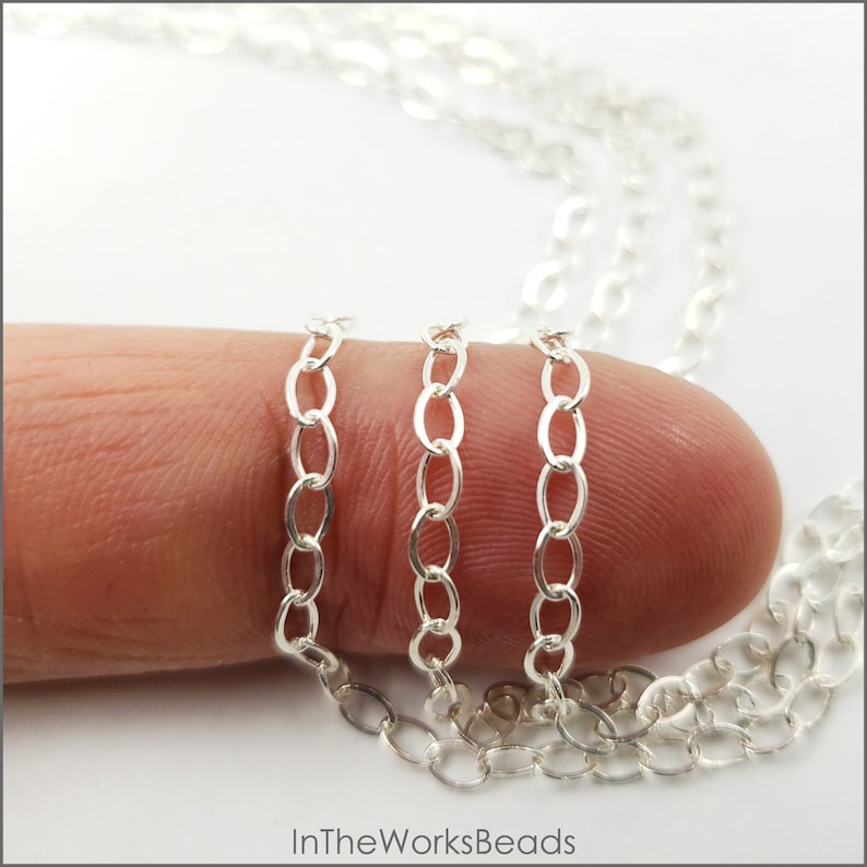 Sterling Sliver Oval Cable Chain, 3mm X 4mm, Made in the USA, Flat or ...