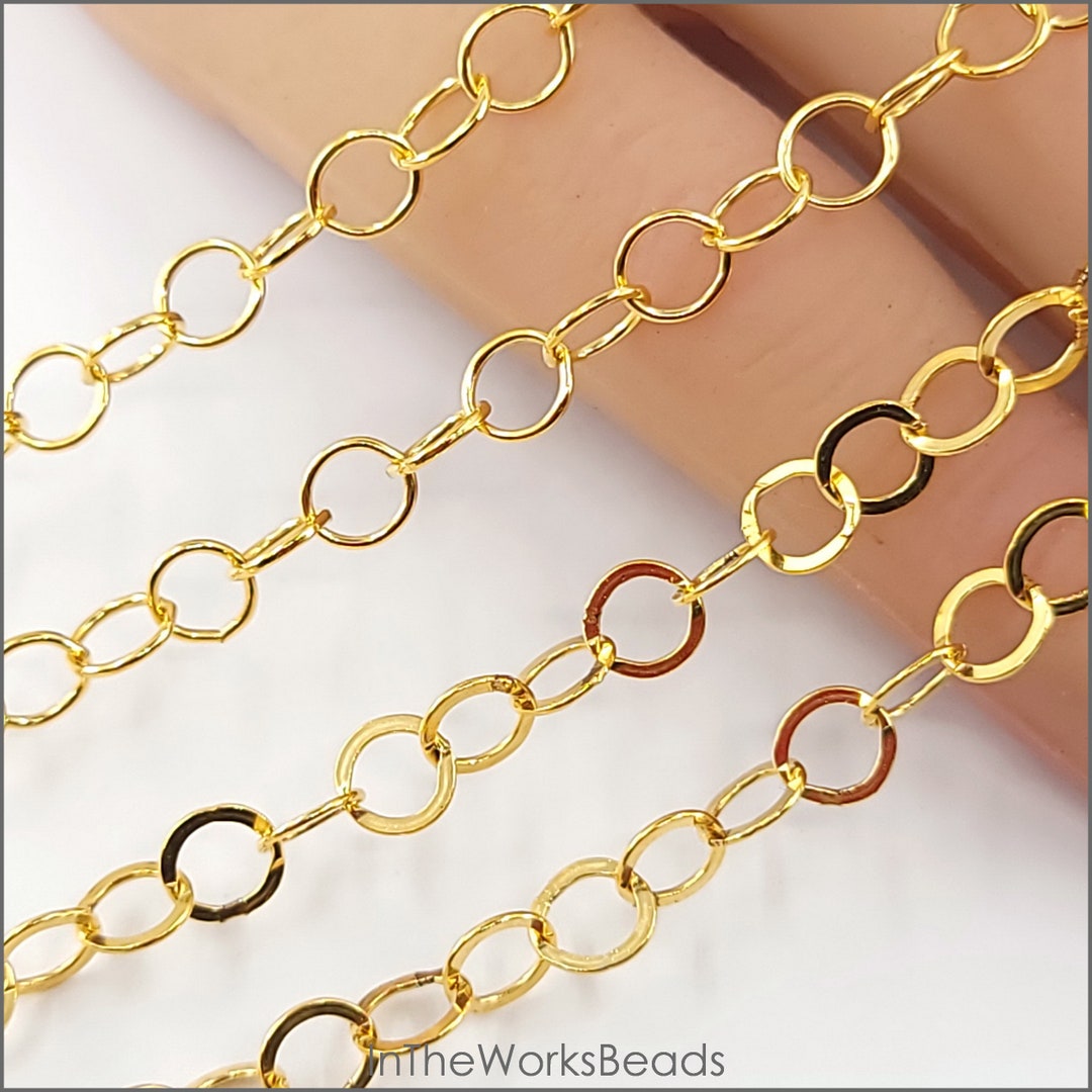 14k Gold Filled Round Cable Chain, 5mm Round or Flat, Made in USA, 6 ...