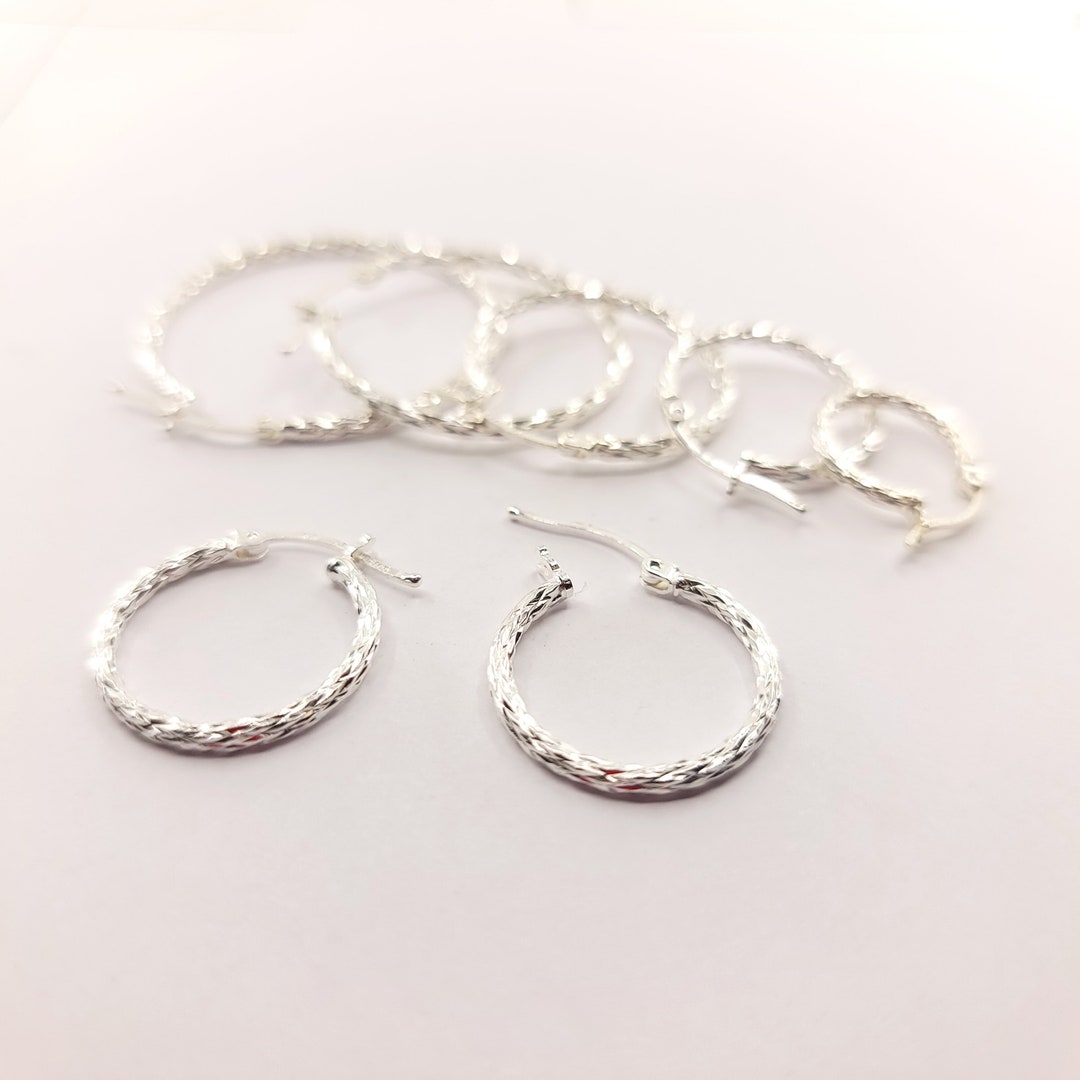 Sterling Silver Diamond Cut Euro Wire Hoops, 1 Pair, Multiple Sizes ...