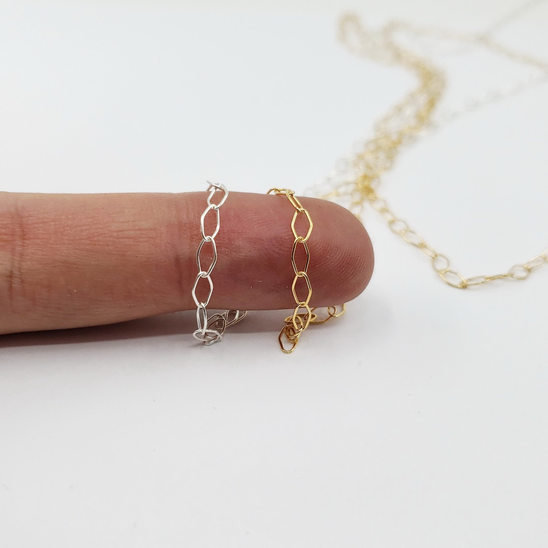 2.7mm X 5mm Diamond Shape Link Chain, Sterling Silver, 14k Gold Filled ...
