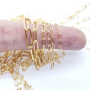 14k Gold Filled Paper Clip Chain, Elongated Rectangle Oval Chain, 5 ...