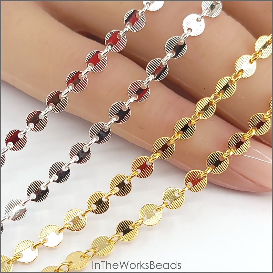 14k Gold Filled 4mm Line Disc Sequin Chain by the Foot, Sterling Silver ...