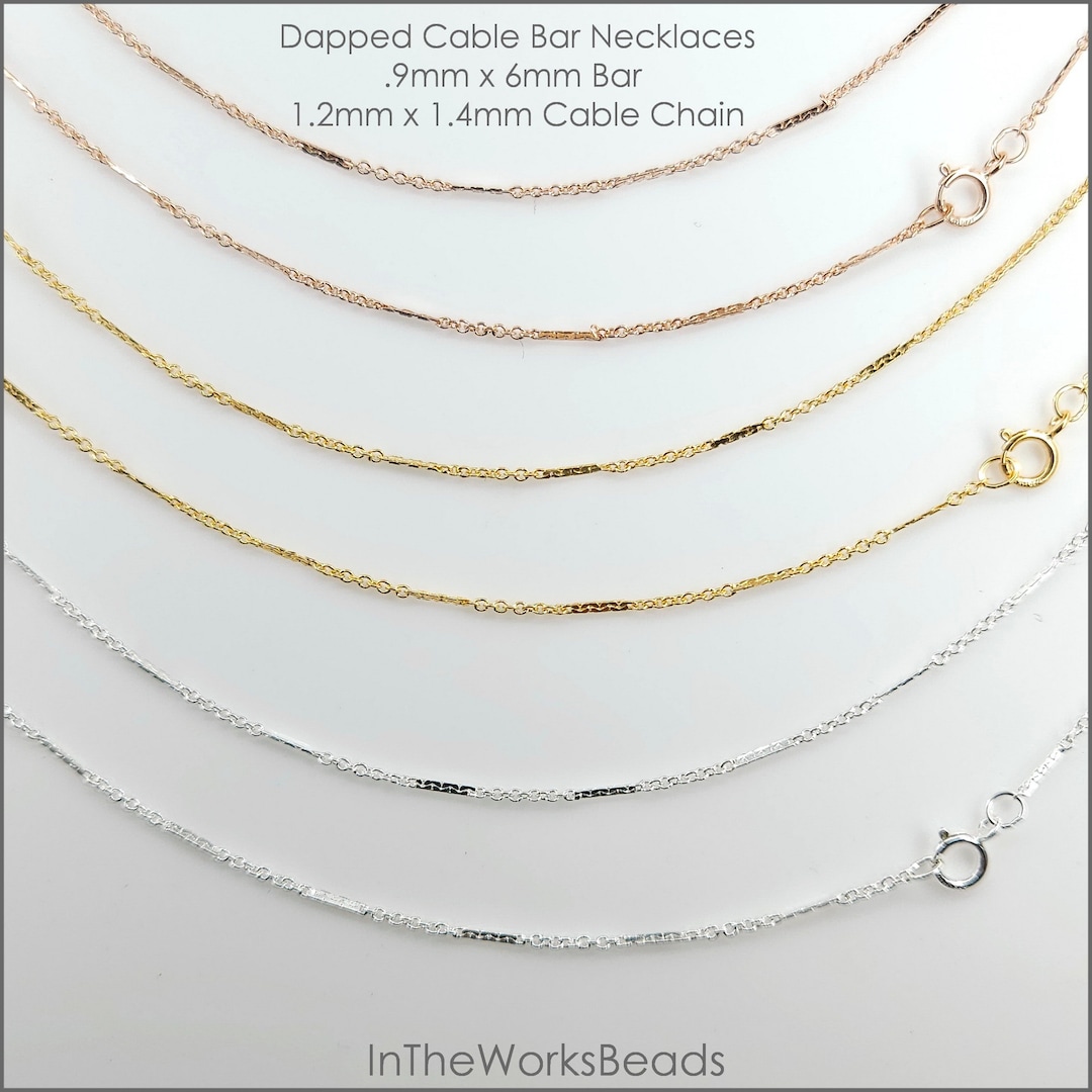 Dapped Cable Bar Chain Necklace, 1.2mm, Sterling Silver, 14k Gold ...