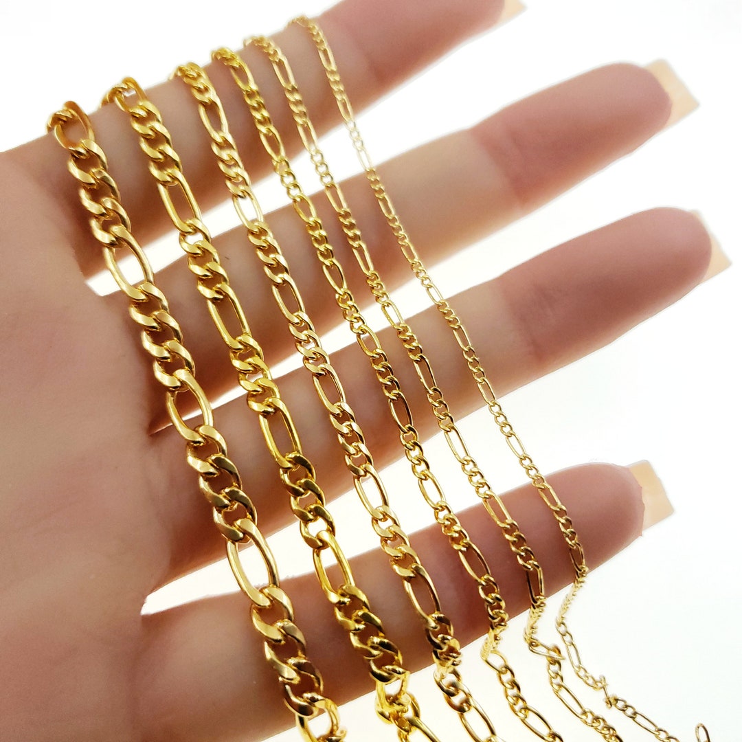 14k Gold Filled Flat Figaro Curb Chain, 6 Sizes, 1.4mm to 4.6mm, Italy ...
