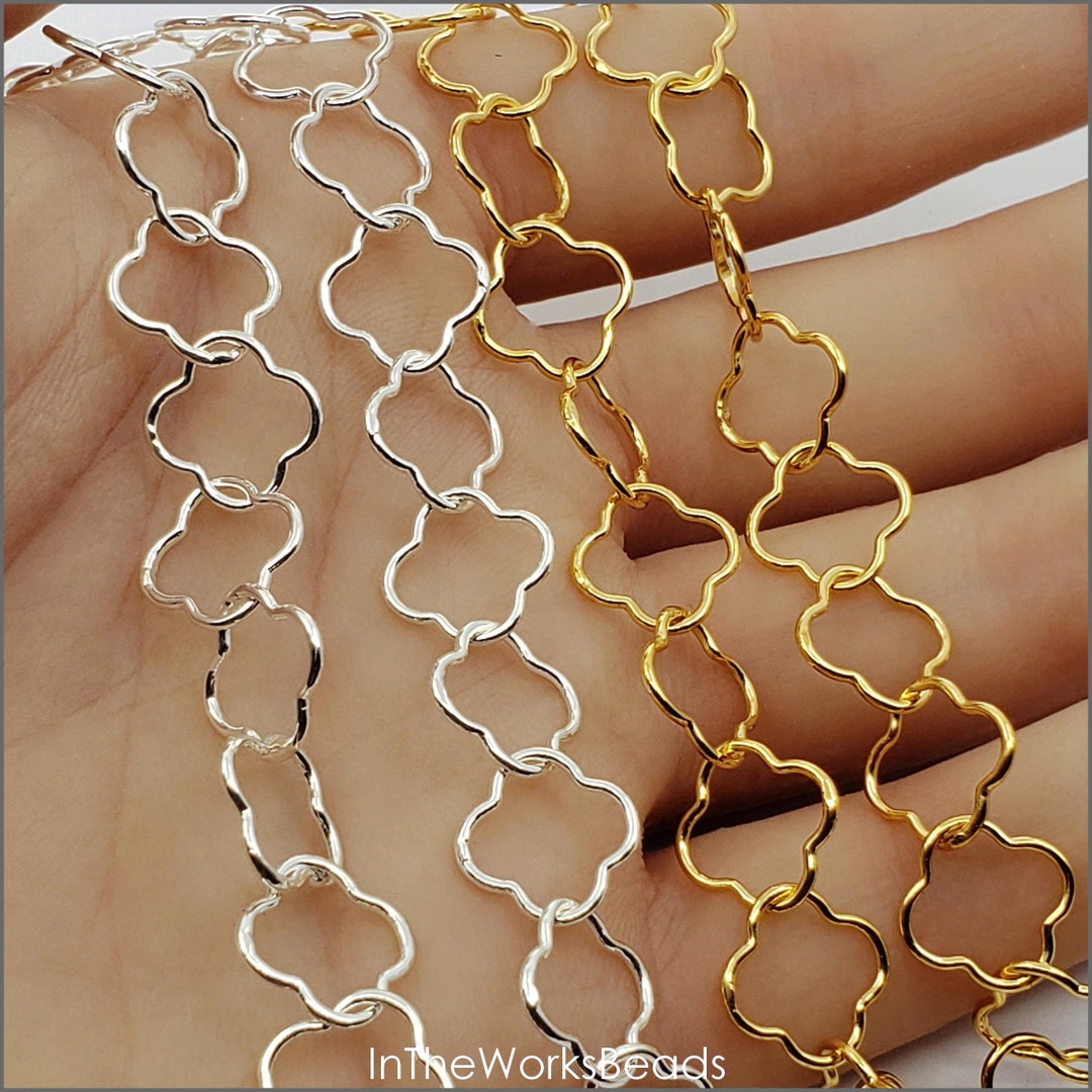 14k Gold Filled 4 Leaf Flower Chain, 10mm, Sterling Silver, Made in USA ...