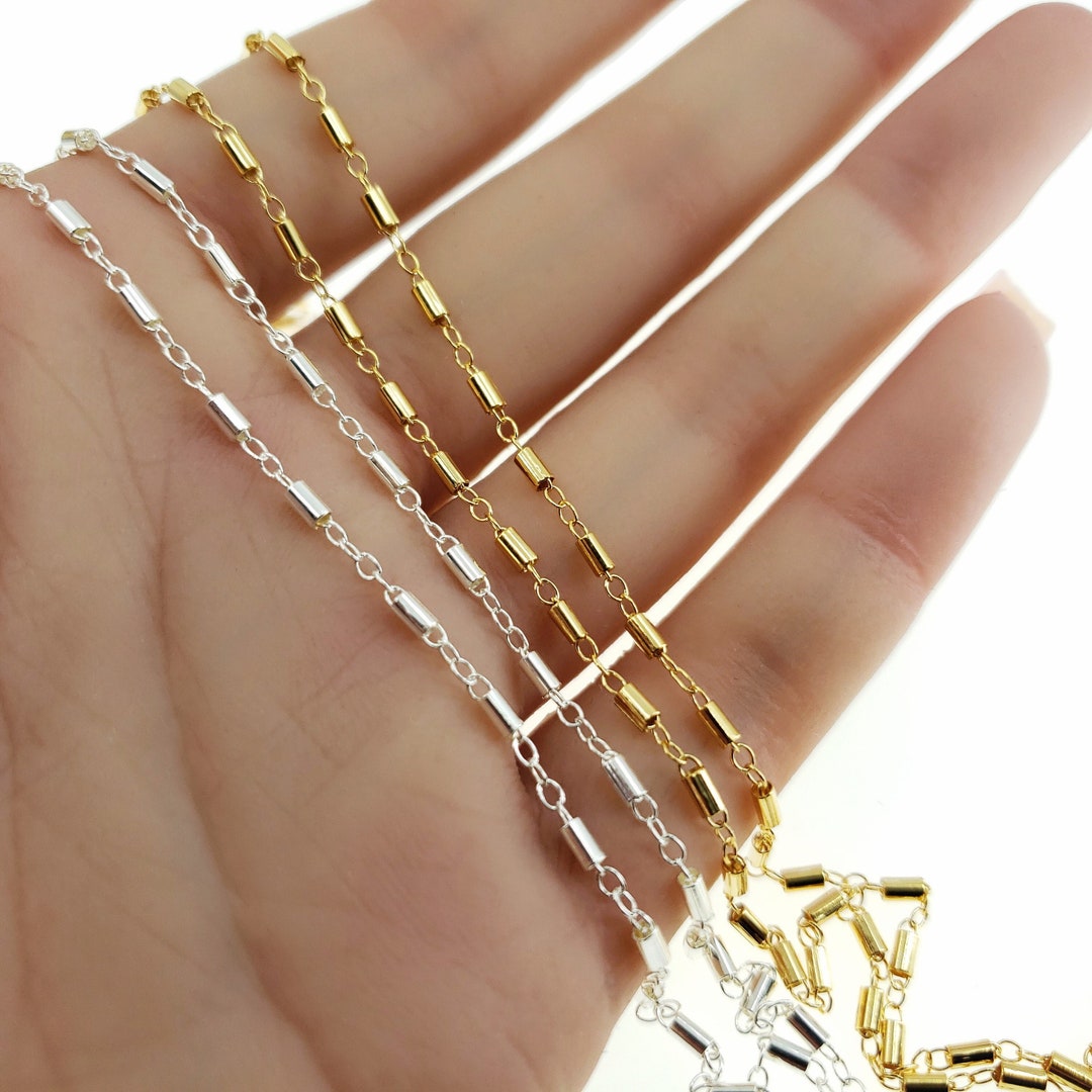 14k Gold Filled, Sterling Silver Tube Chain, Bar Cable, 1.6mm X 2.1mm ...