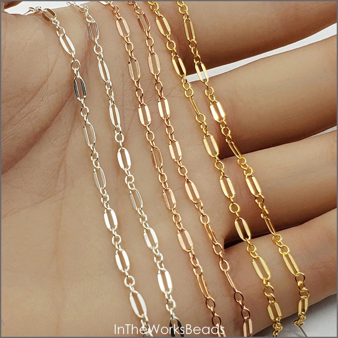 Long and Short Dapped Sequin Chain, Long Version, 5.6mm X 2mm, Sterling ...