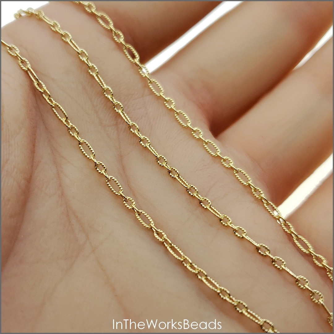 Long and Short Knurled Style Chain, , Sterling Silver, 14k Gold Filled ...