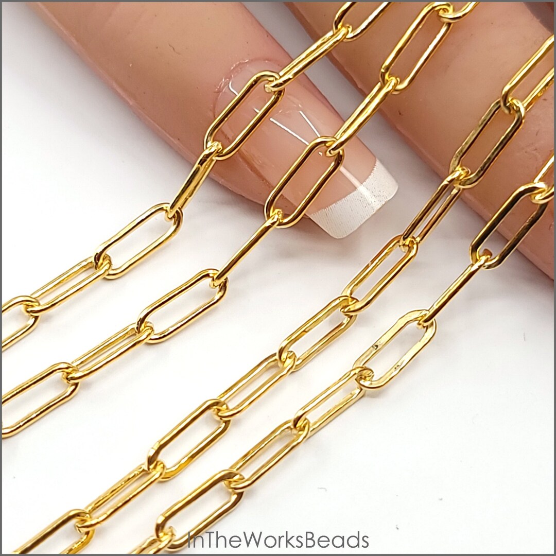 14k Gold Filled Paper Clip Chain, Elongated Rectangle Oval Chain, 3mm X ...