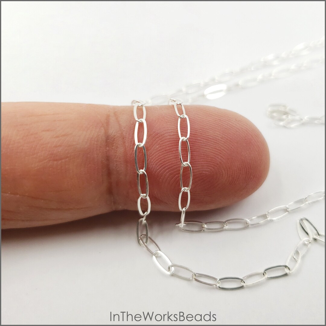 Sterling Silver Paper Clip Chain, Elongated Rectangle Oval Chain, 1.8mm ...