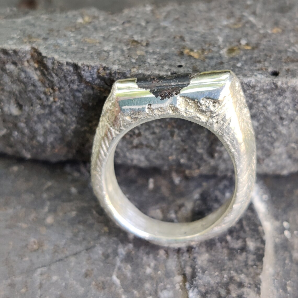 Rough Ring With Natural Lava Stone From Israel, Sterling Silver ...
