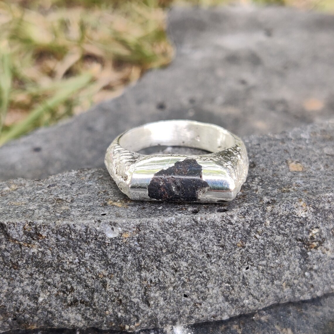 Rough Ring With Natural Lava Stone From Israel, Sterling Silver ...