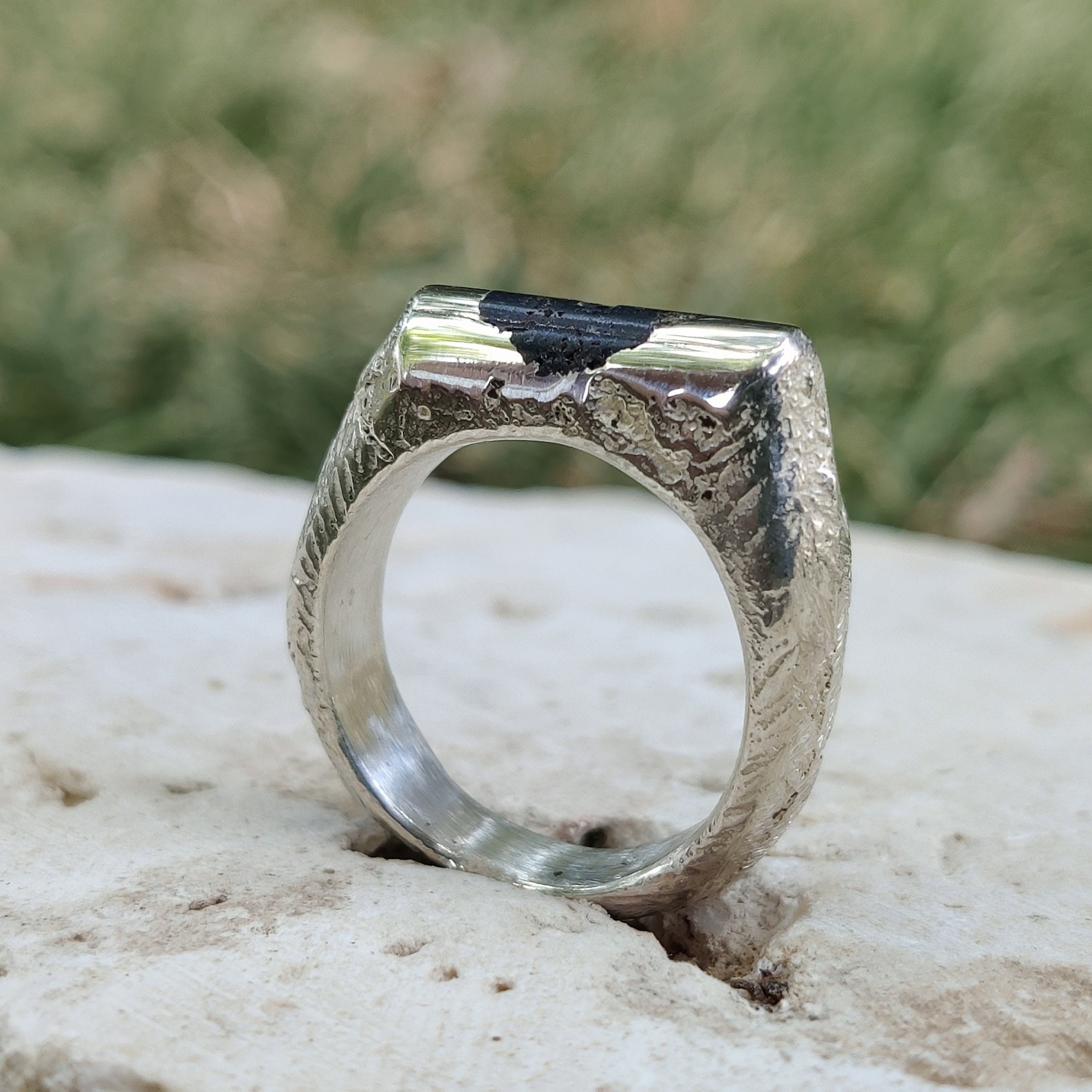 Rough Ring With Natural Lava Stone From Israel, Sterling Silver ...