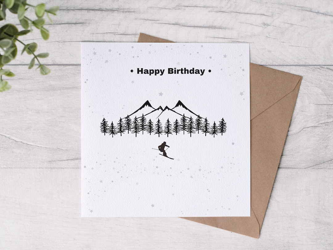 Happy Birthday Skiing Themed Card - Etsy