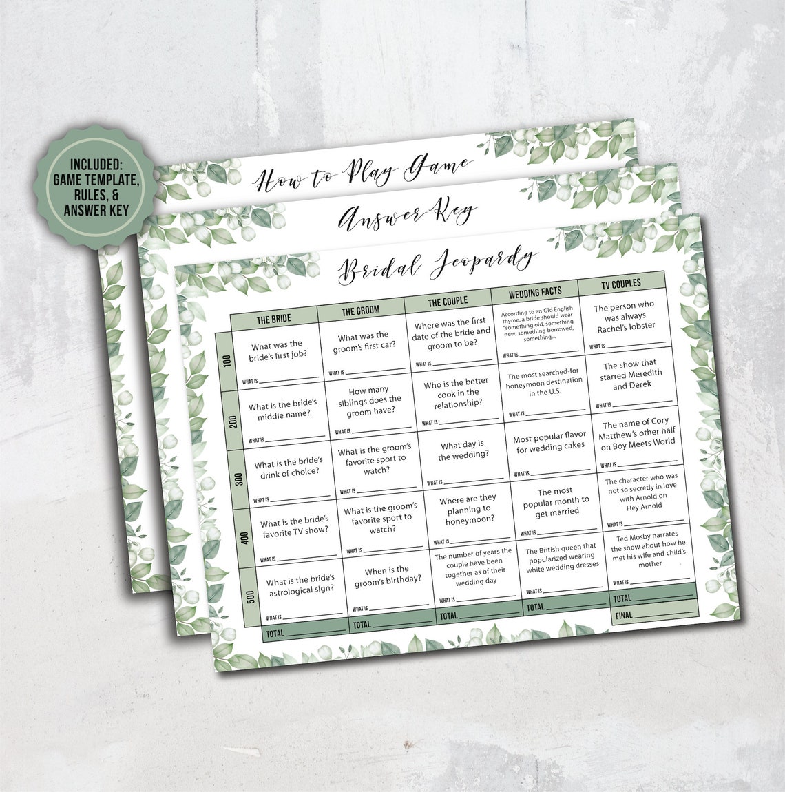 Bridal Jeopardy Game Printable Template Digital Print Bridal Jeopardy ...
