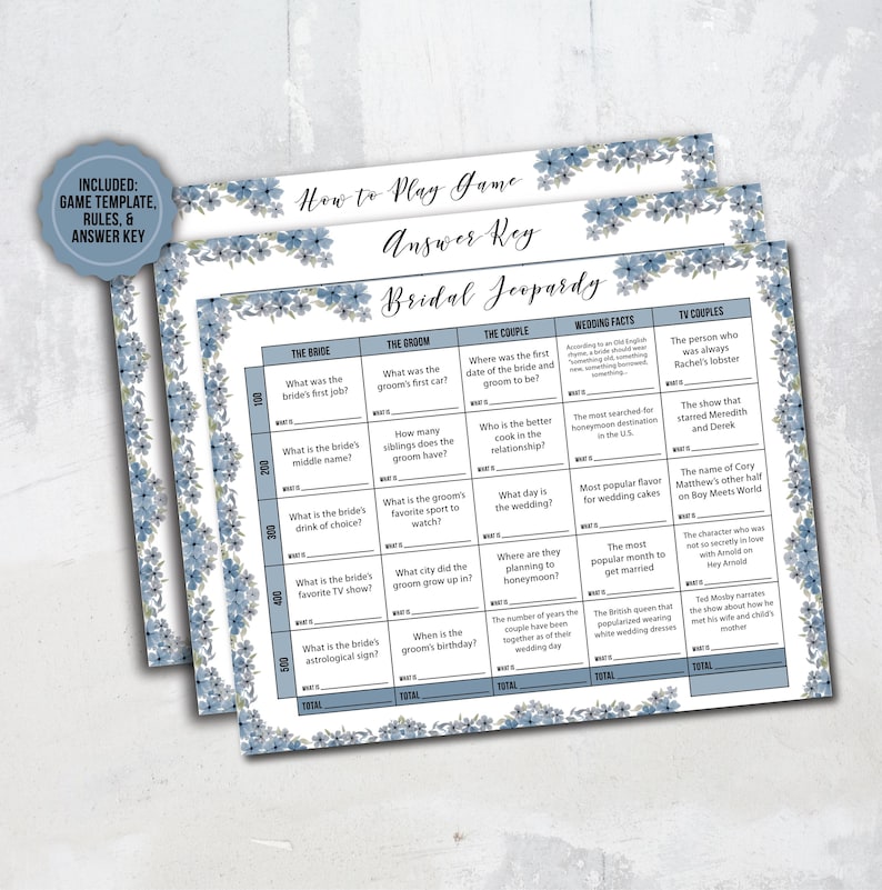 Blue Bridal Jeopardy Game Printable Template Digital Print Bridal ...