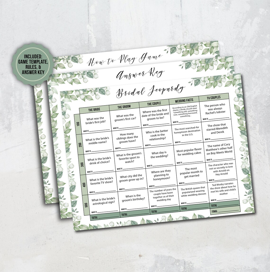 Bridal Jeopardy Game Printable Template | Digital Print | Bridal ...
