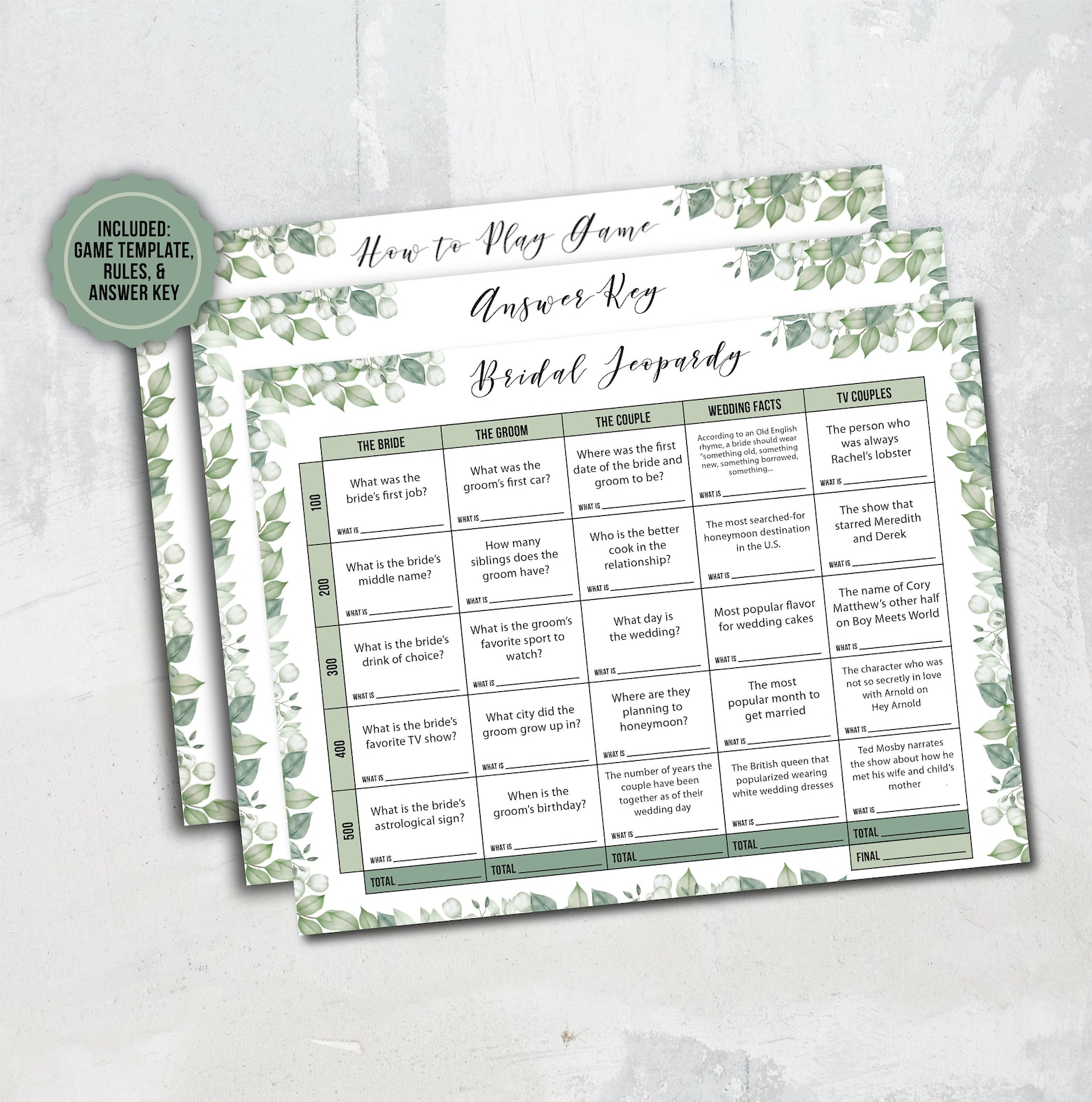 Bridal Jeopardy Game Printable Template | Digital Print | Bridal ...