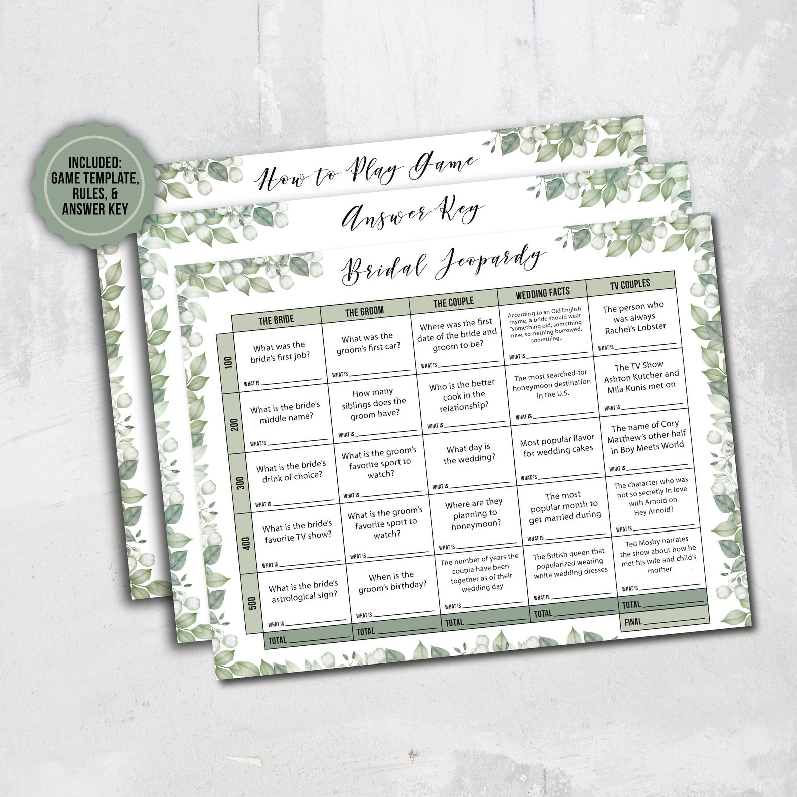 Bridal Jeopardy Game Printable Template Digital Print - Etsy