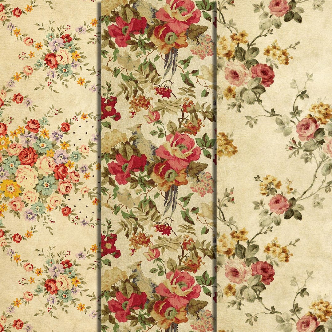 10 Printable Floral Papers Set 7, Vintage Junk Journal Pages ...