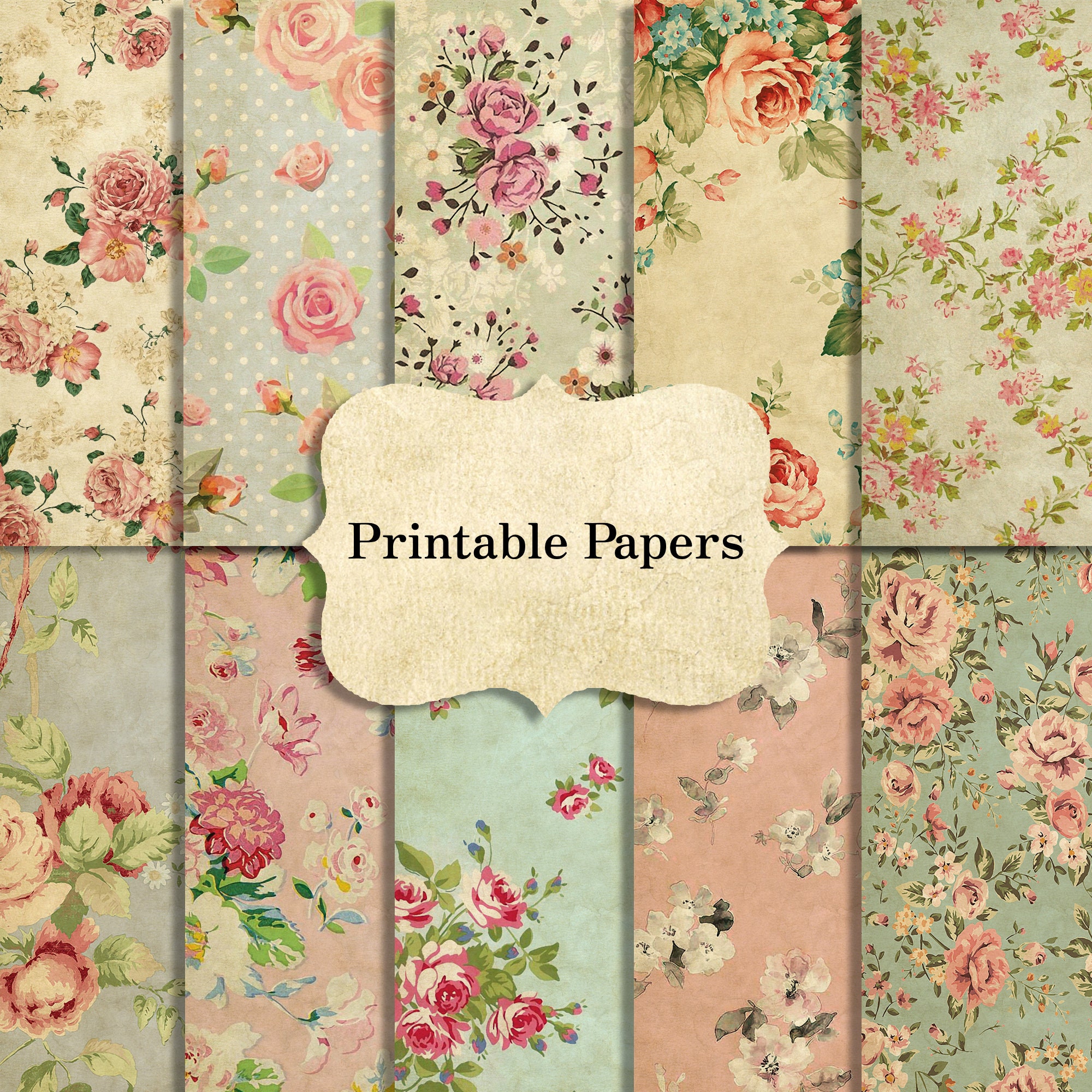 Printable Floral Papers Set 11, Vintage Junk Journal Pages ...