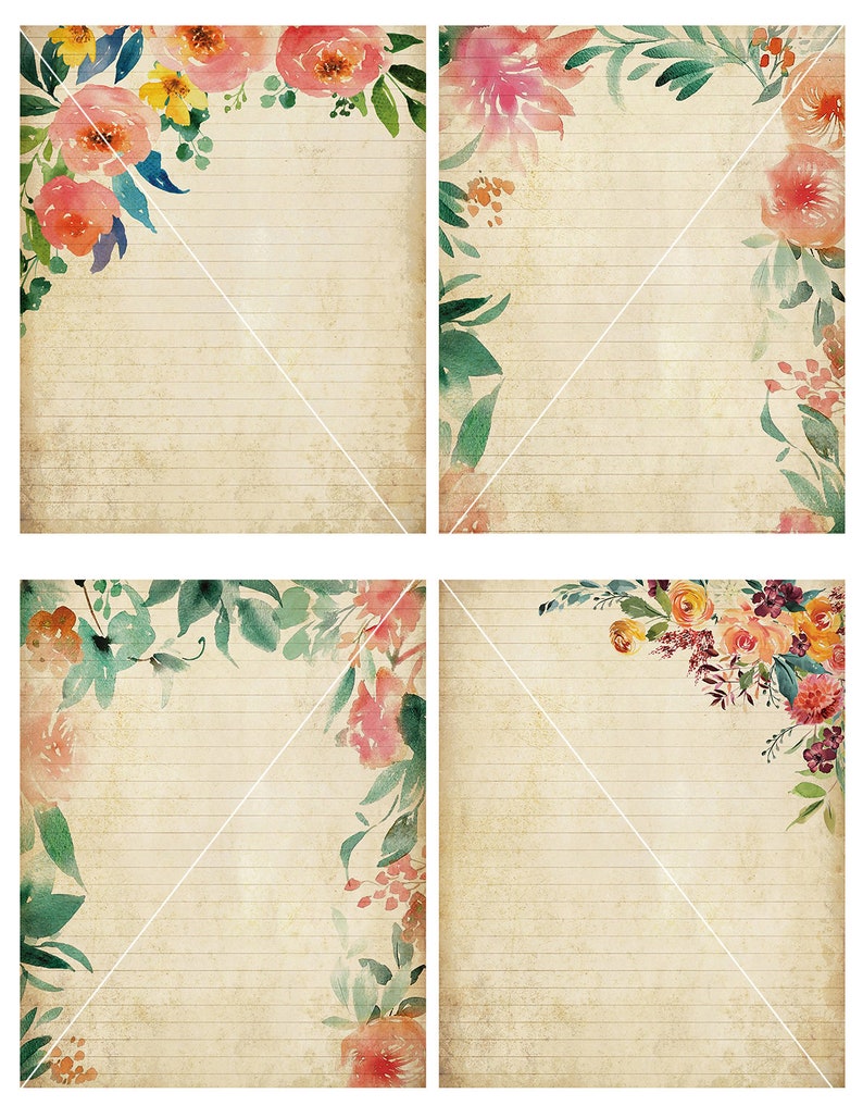 32 Floral Lined Printable Journal Pages Set Instant Download | Etsy