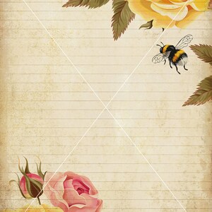 10 Floral Lined Printable Journal Pages Set 4, Junk Journal Pages ...