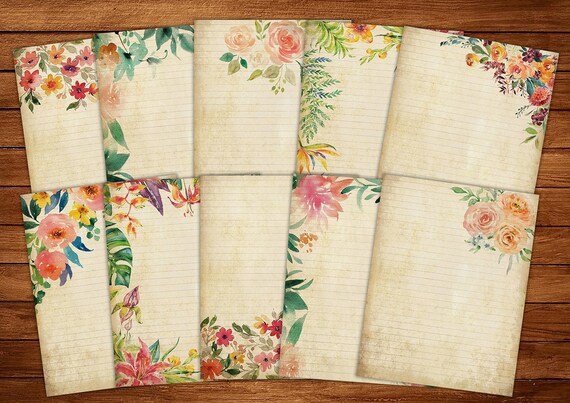10 Floral Lined Printable Journal Pages Instant Download | Etsy