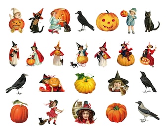 Vintage Black and White Halloween Clipart - Halloween PNG Instant ...