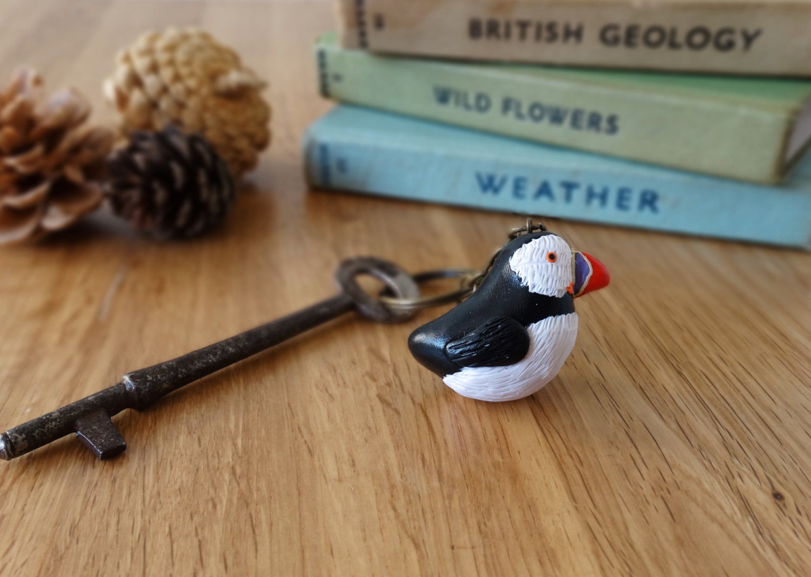 By the Shed Puffin Sea Bird Key Chain - Key Ring - Black White ...