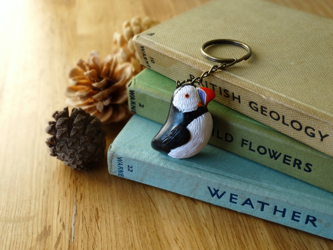 By the Shed Puffin Sea Bird Key Chain - Key Ring - Black White ...